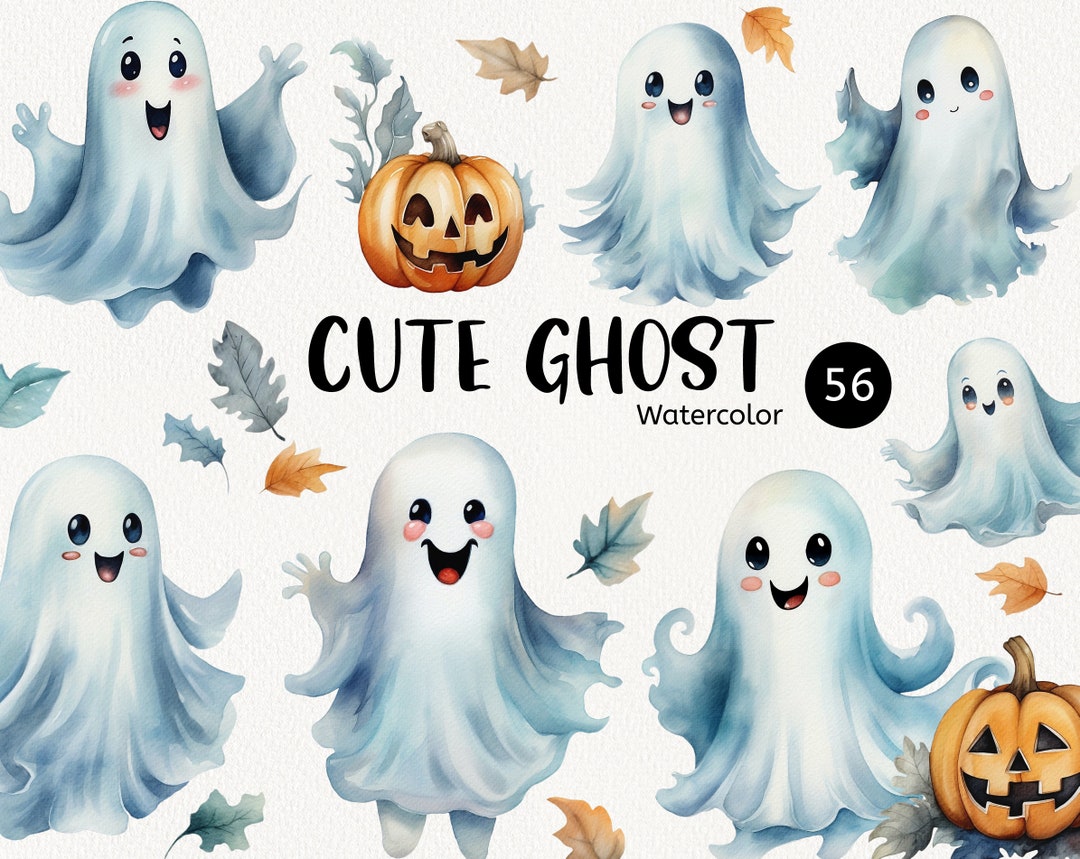 Watercolor Cute Ghost Clipart, Happy Halloween, Funny Pumpkin, Fall ...