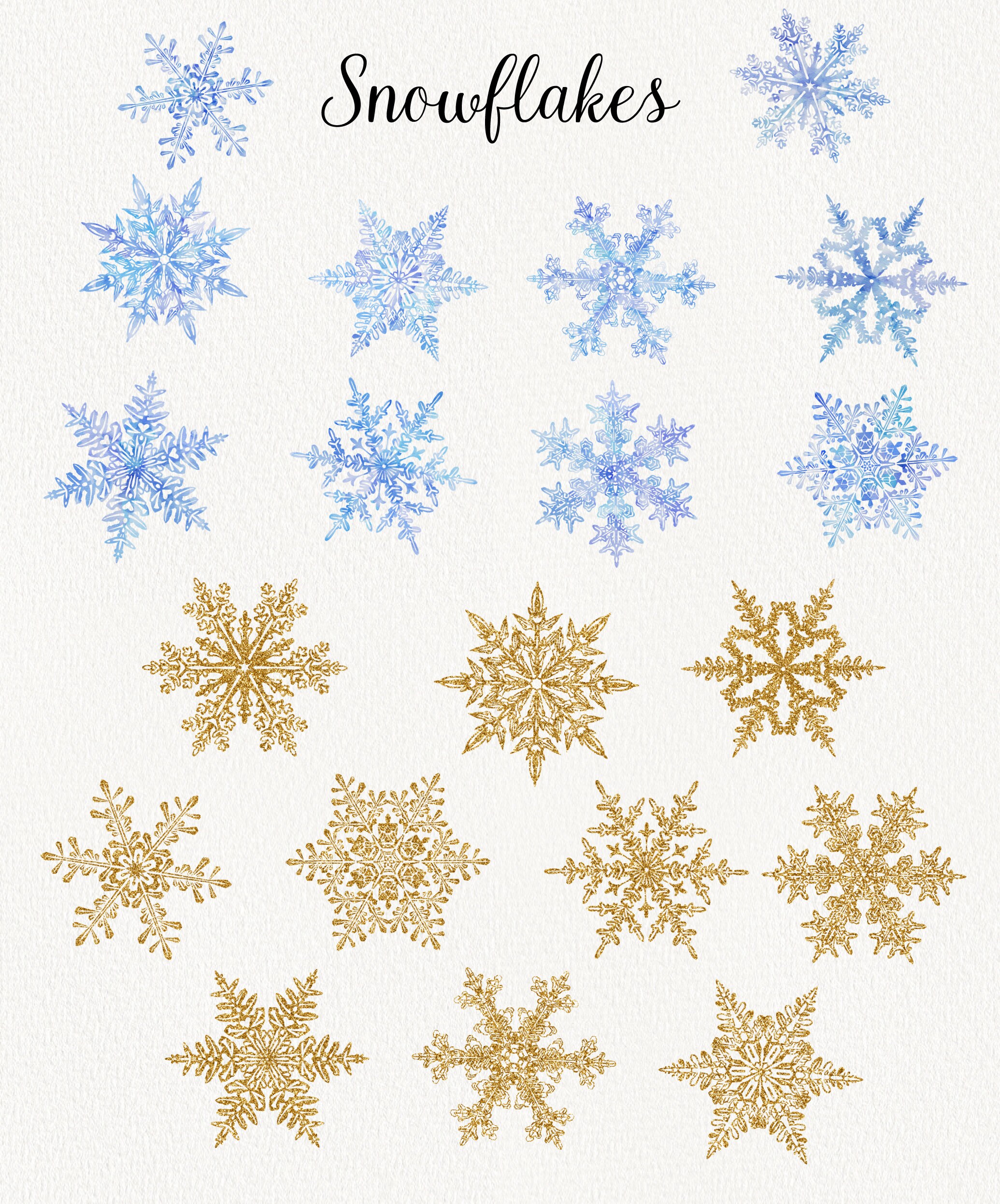 Watercolor Snowflakes Clipart Christmas Snow Clip Art Snowy - Etsy