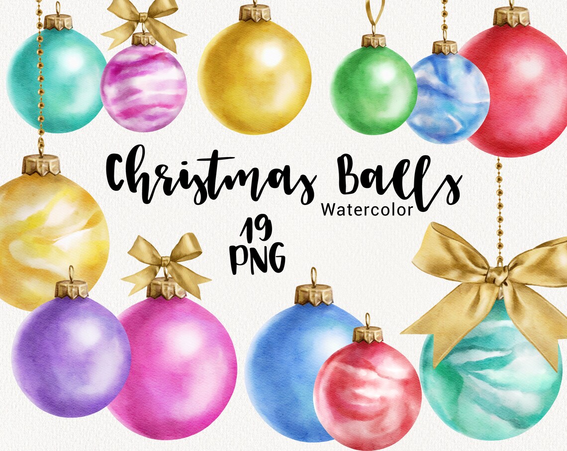 Christmas Balls Clipart Watercolor Ornaments Clip Art Winter - Etsy