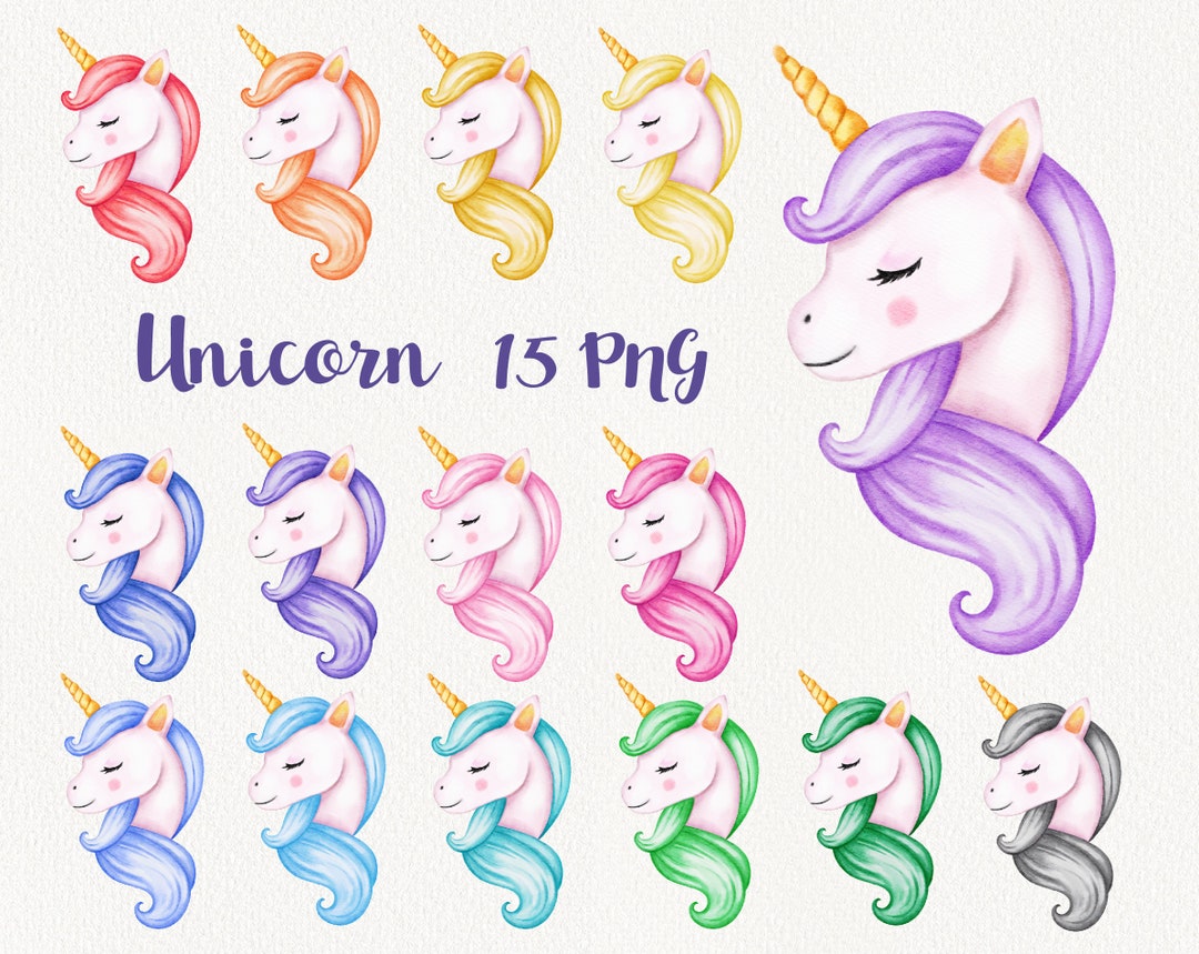 Unicorn Watercolor Clipart, Rainbow Clip Art, Woodland Animals ...