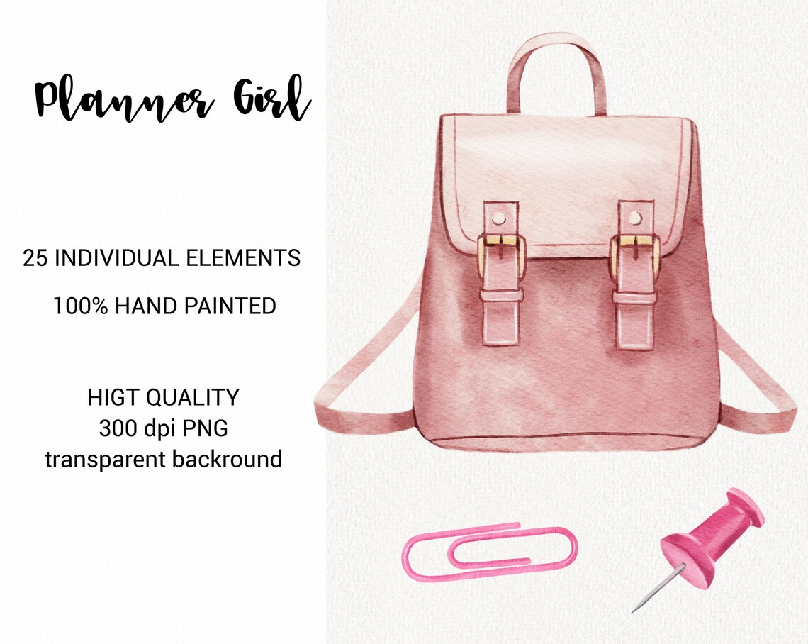 Planner Girl Watercolor Clipart School Supplies Clipart Back - Etsy