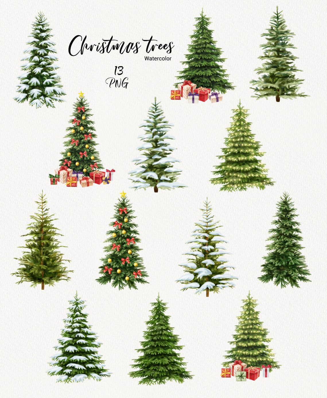 Watercolor Christmas Tree Clipart Snow Trees Rustic - Etsy