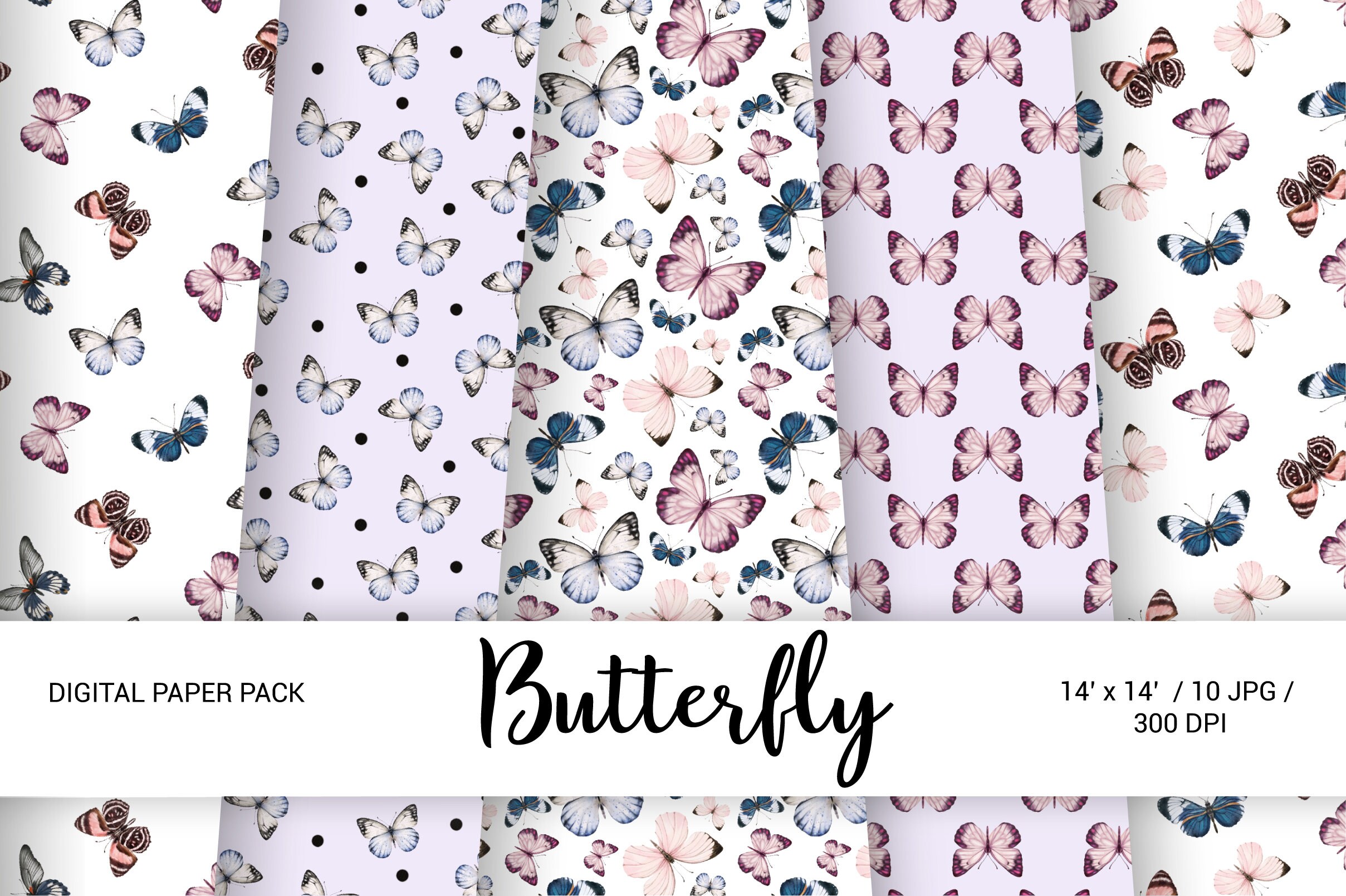 Watercolor Butterfly Seamless Digital Paper, Violet Butterfly, Spring ...