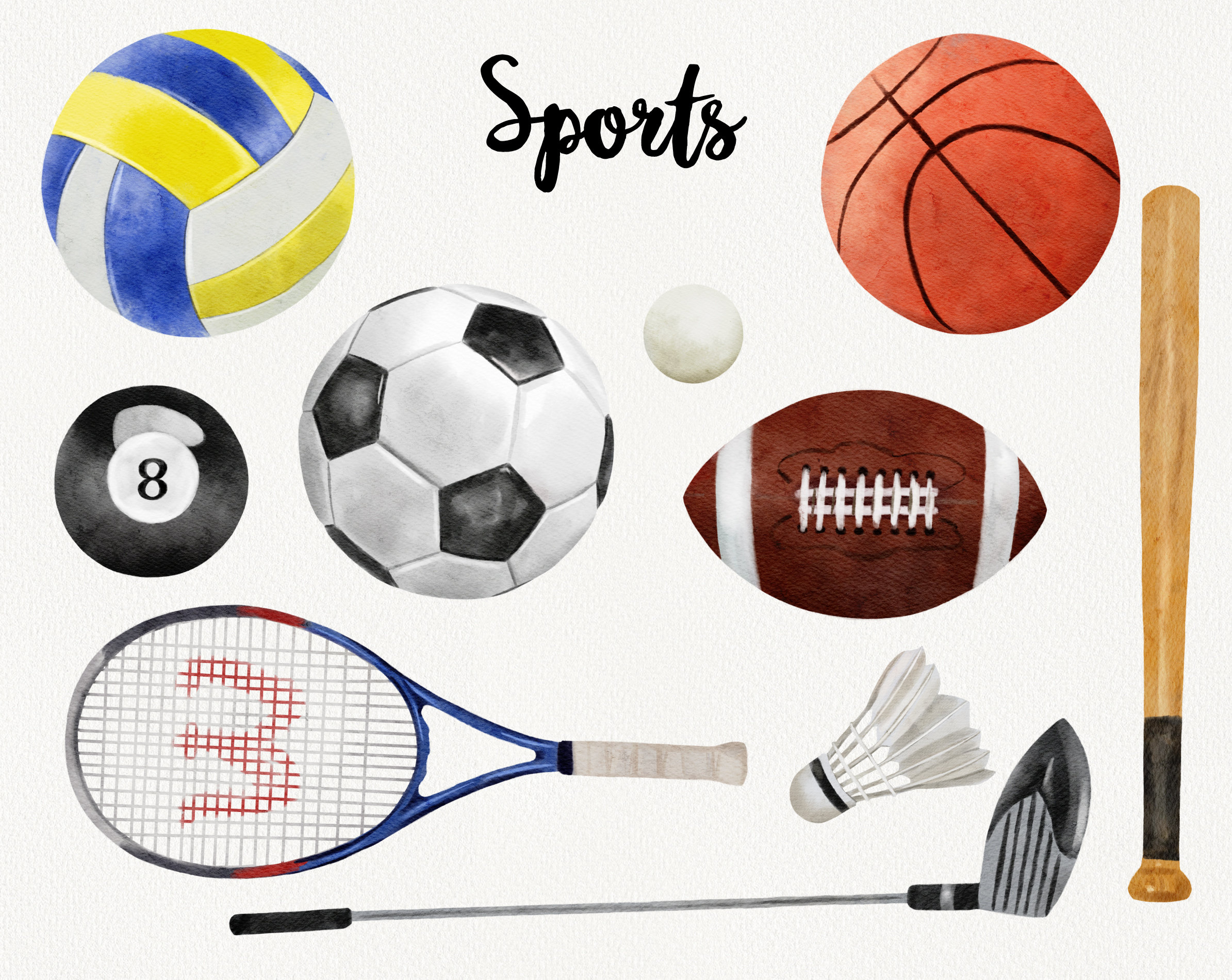 Watercolor Sports Clipart Football Basketball Baseball - Etsy