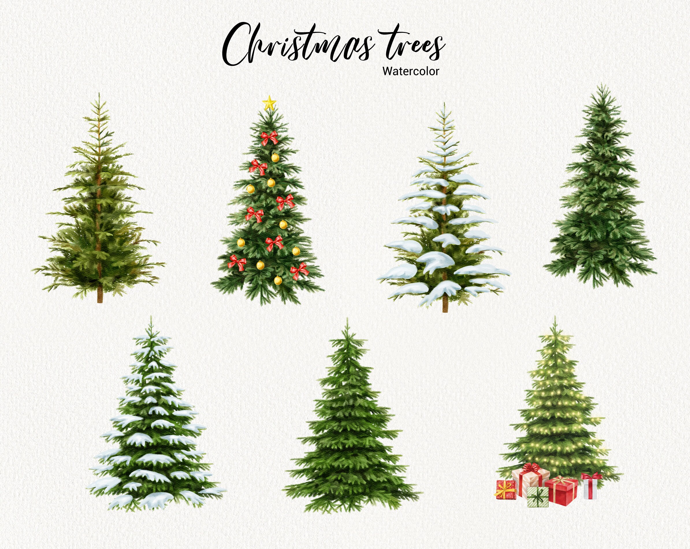 Watercolor Christmas Tree Clipart, Snow Trees, Rustic, Christmas Tree ...