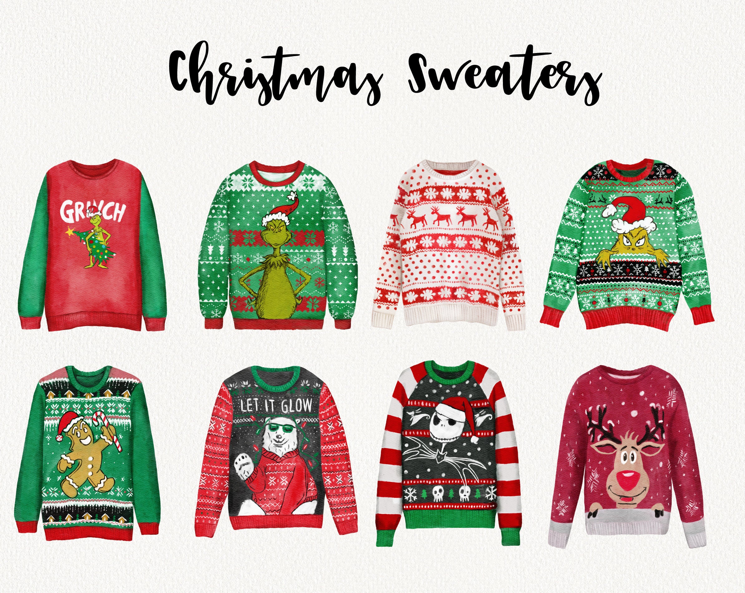 Christmas Sweater Clipart Watercolor Winter Clothes Ugly - Etsy