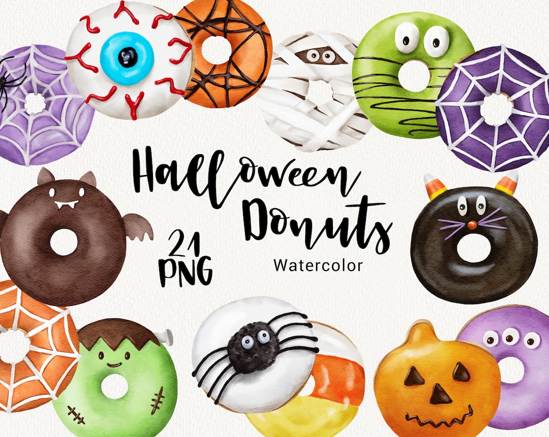 Happy Halloween Clipart, Watercolor Cute Halloween Donuts, Fall Autumn ...