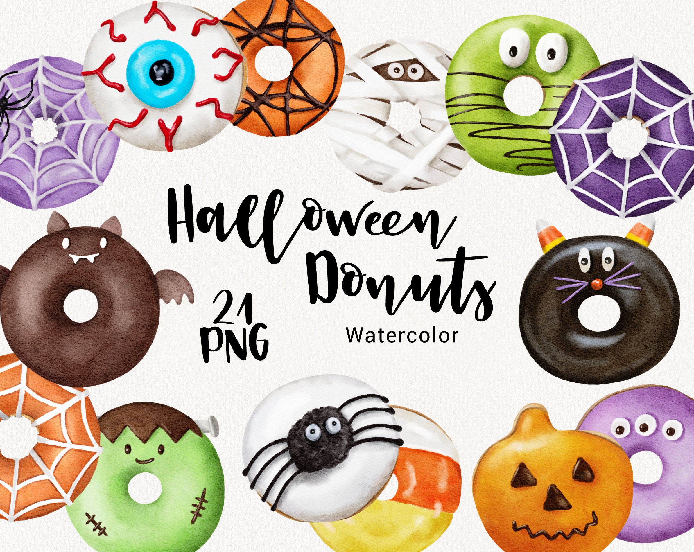 Happy Halloween Clipart Watercolor Cute Halloween Donuts - Etsy
