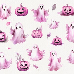 Watercolor Cute Pink Ghost Clipart, Happy Halloween, Funny Pumpkin ...