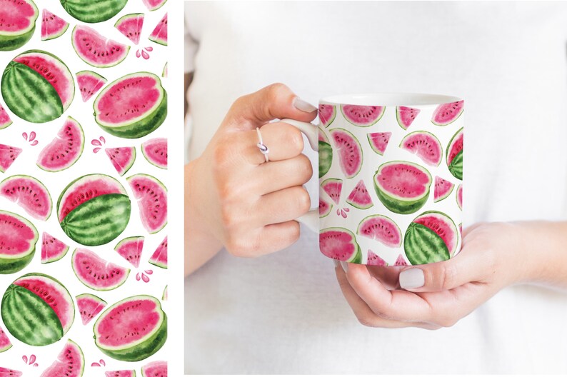 Watercolor Watermelon Digital Paper, Fruit Tropical Summer Seamless ...