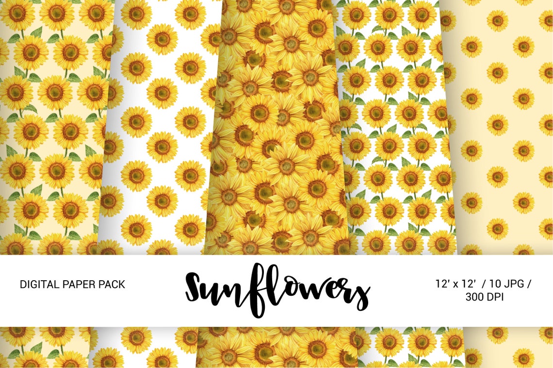Sunflower Digital Papers Pack Watercolor Summer Yellow - Etsy