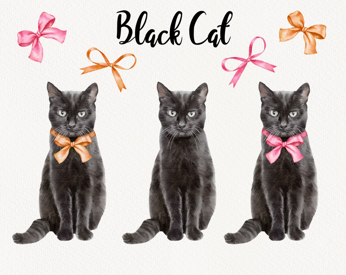 Watercolor Black Cat Clipart Happy Halloween Cute Clip Art - Etsy