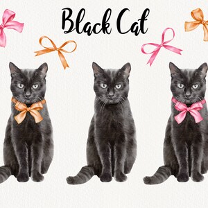Watercolor Black Cat Clipart, Happy Halloween Cute Clip Art, Fall ...