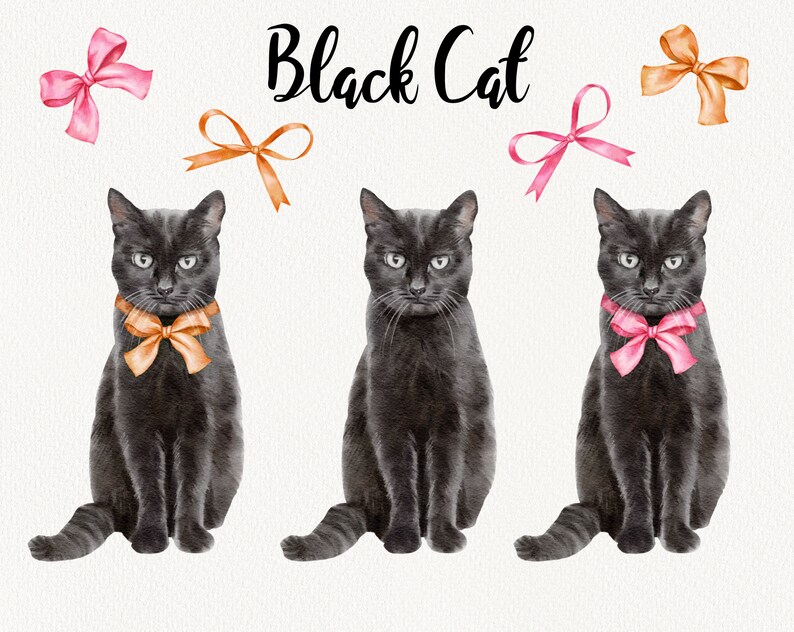 Watercolor Black Cat Clipart, Happy Halloween Cute Clip Art, Fall ...