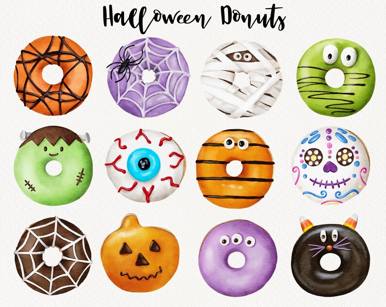 Happy Halloween Clipart Watercolor Cute Halloween Donuts - Etsy