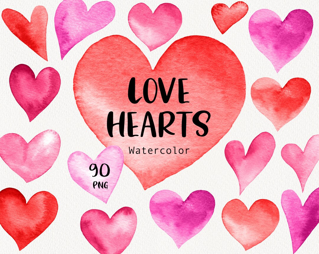 Watercolor Valentine Clipart, Hearts Graphics, Love Clipart, Watercolor ...