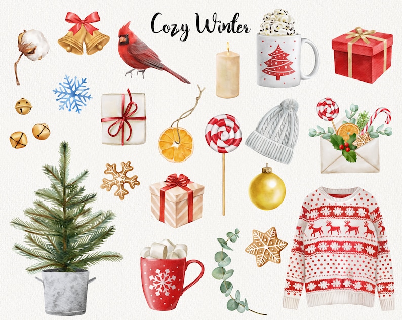 Watercolor Christmas Clipart Winter Cozy Holiday Clip Art - Etsy