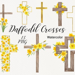 Watercolor Daffodil Cross Clipart, Easter Wood Crosses With Daffodil ...