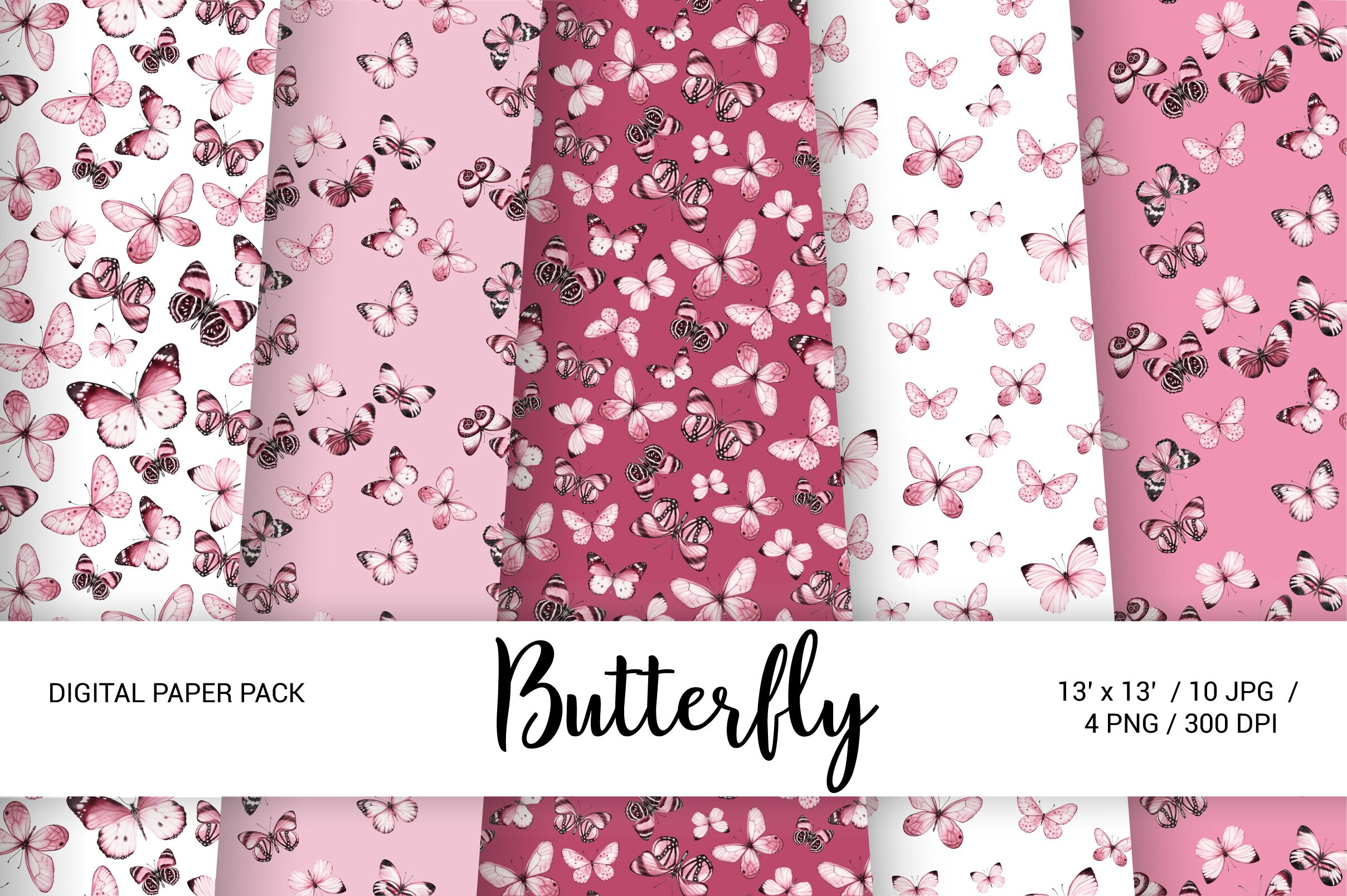 Watercolor Butterfly Seamless Digital Paper, Summer Scrapbook Pink ...