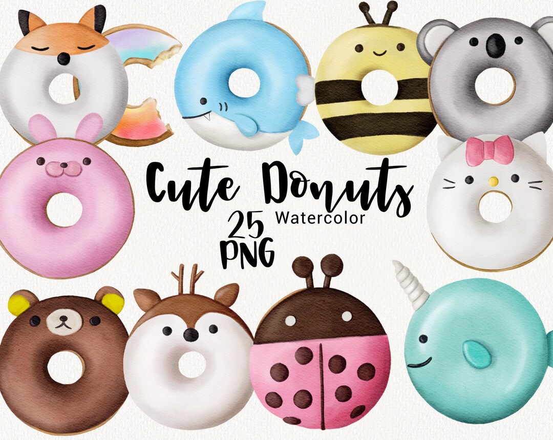 Watercolor Donuts Clipart, Cute Animal Donut Clip Art, Kids Birthday ...
