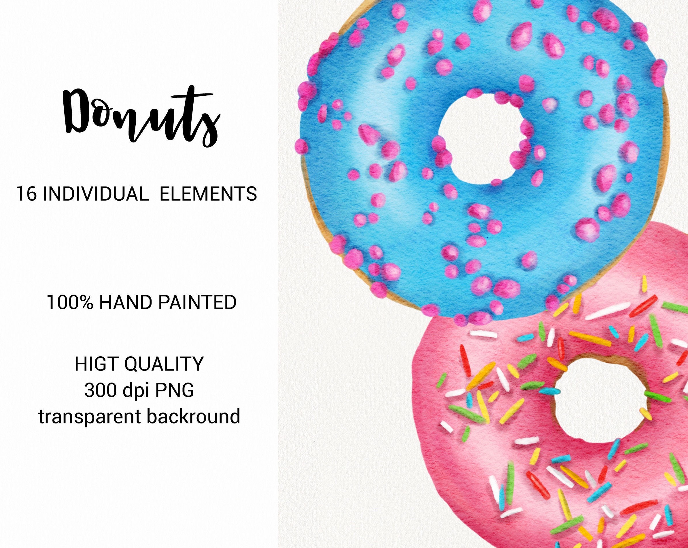 Watercolor Donuts Clipart Sweet Bakery Food Clip Art - Etsy