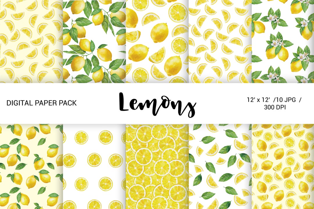 Watercolor Lemon Digital Paper, Hand Painted Summer Lemon Fruit Clip ...