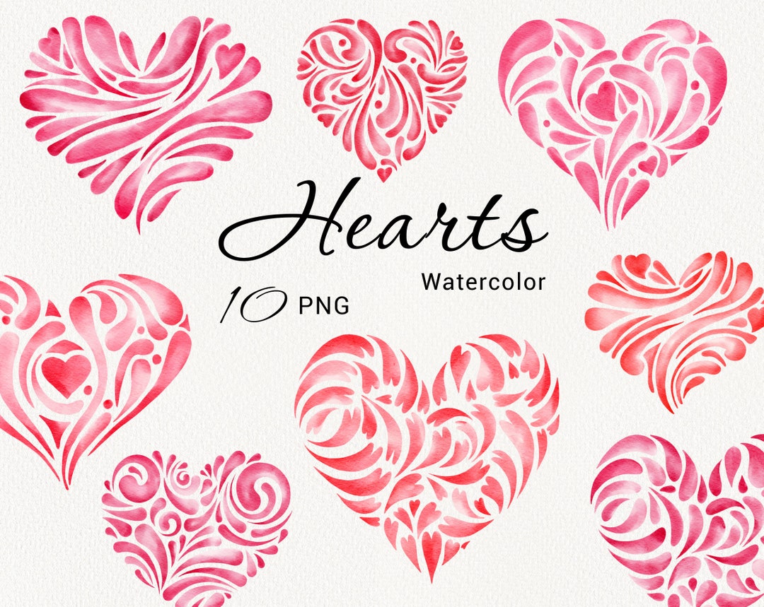 Valentine's Day Clipart, Watercolor Hearts Love Clip Art, Cute Red ...