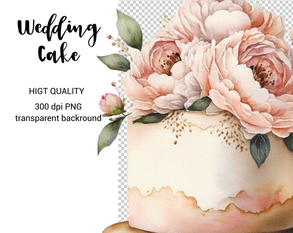 Watercolor Floral Wedding Cake Clipart, Peonies Cakes, Bride Cake Clip ...