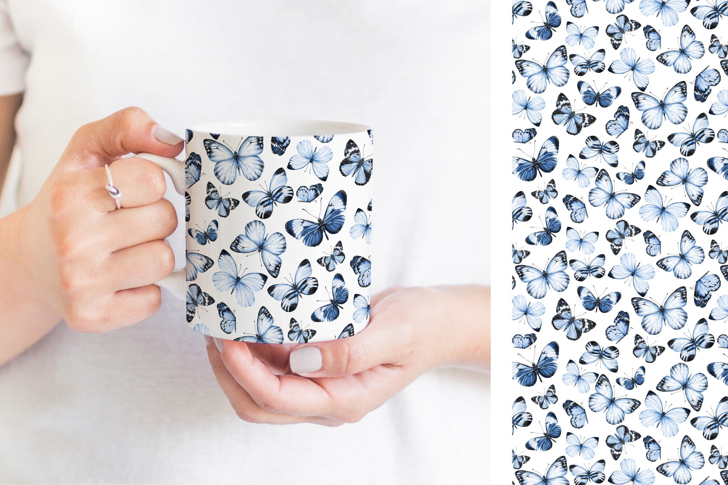 Watercolor Butterfly Seamless Digital Paper, Summer Scrapbook Blue ...