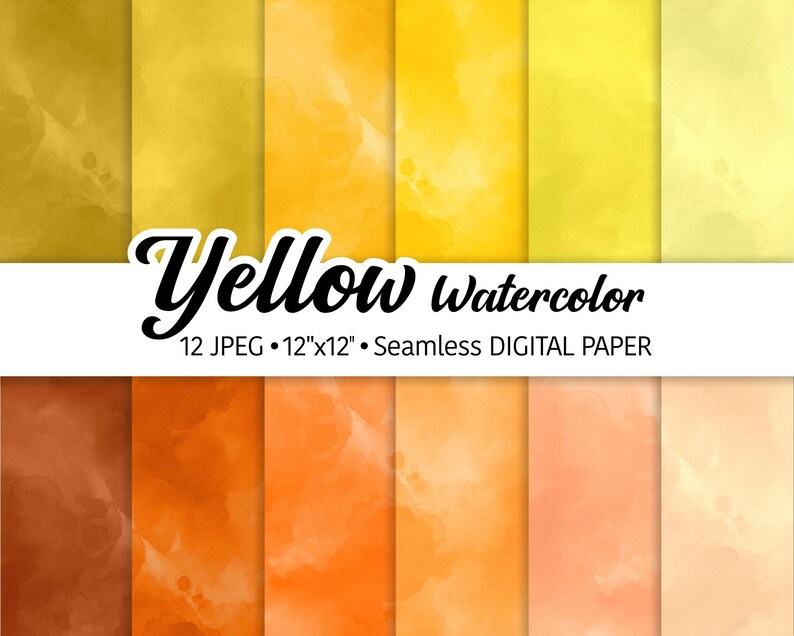Yellow Watercolor Digital Paper Pack, Orange Abstract Background ...