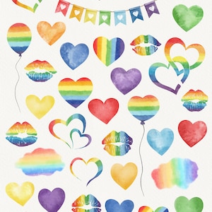 Watercolor Heart Clipart, Valentines Day Colorful Rainbow Hearts ...
