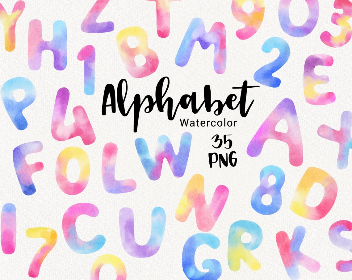 Watercolor Rainbow Alphabet Clipart Pastel Colourful - Etsy