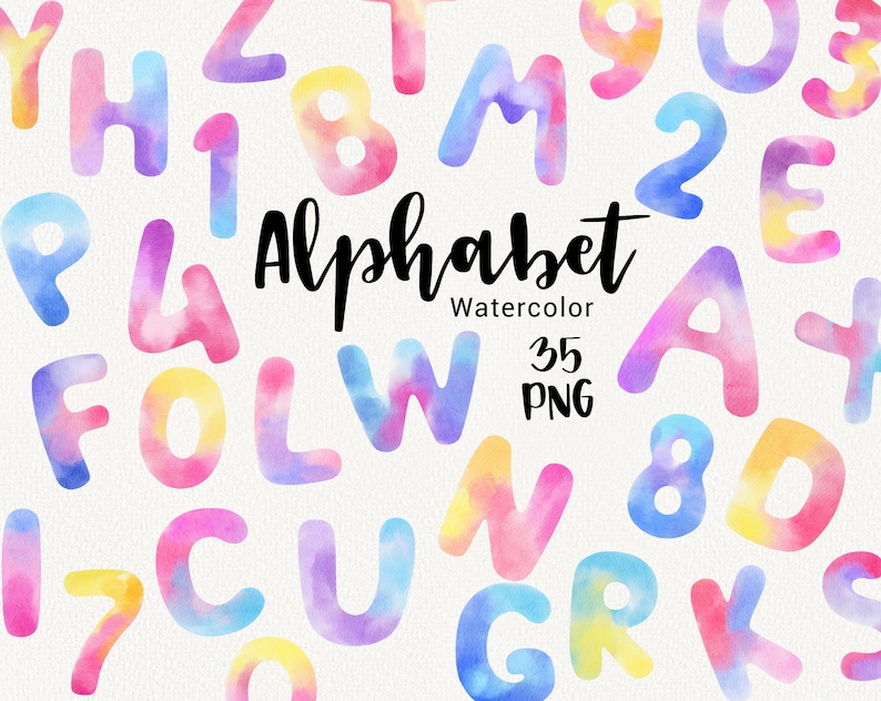 Watercolor Rainbow Alphabet Clipart Pastel Colourful - Etsy