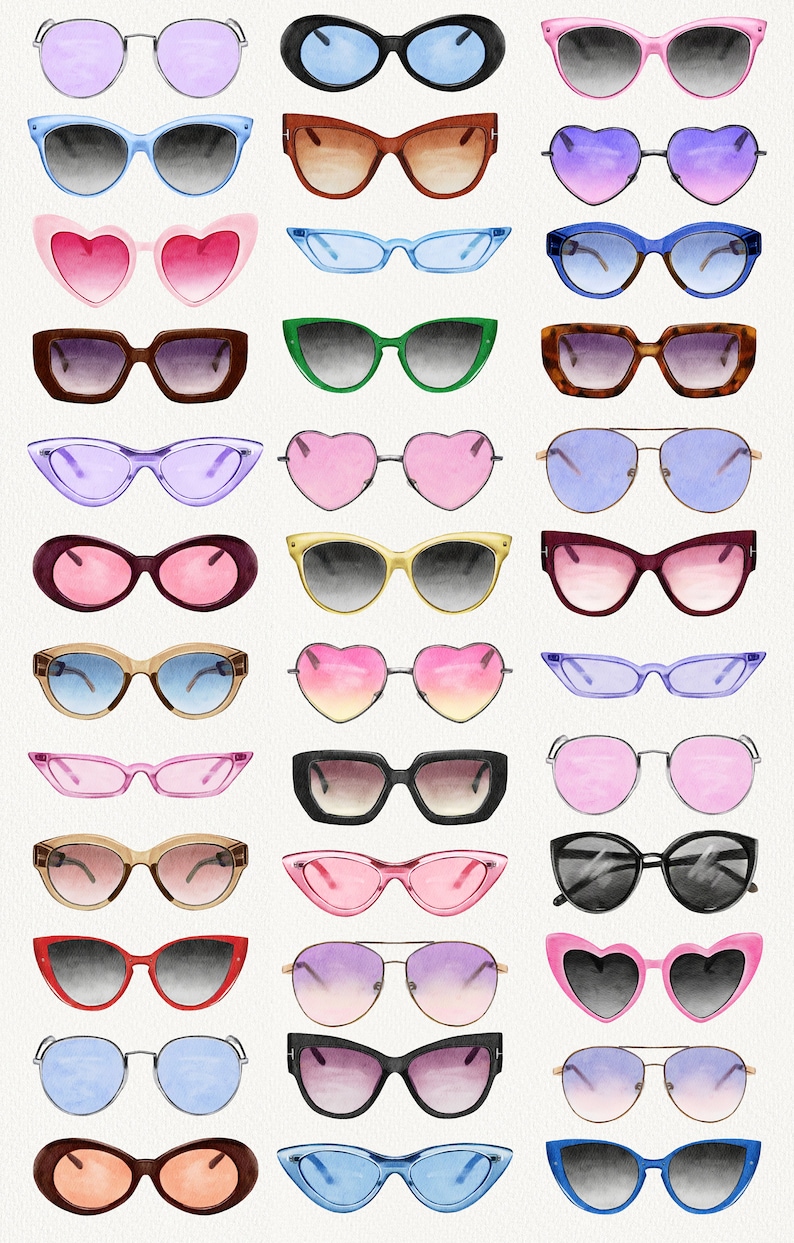 Sunglasses Watercolor Clipart Summer Glasses Clip Art - Etsy