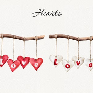 Valentine's Day Clipart, Watercolor Love Clip Art, Tree With Red Hearts ...