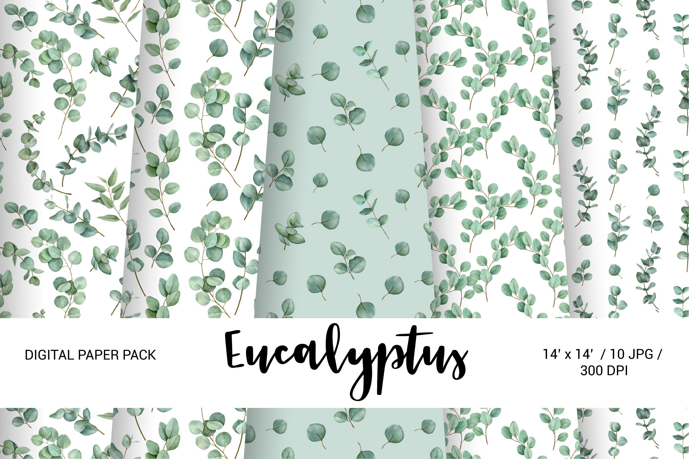 Watercolor Eucalyptus Digital Seamless Paper Pack Greenery - Etsy
