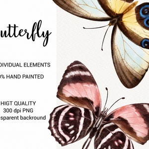 Watercolor Butterfly Clipart, Summer Clip Art, Romantic Butterfly Clip ...