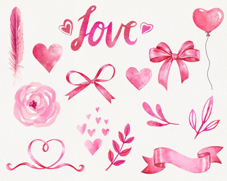 Valentine's Day Clipart, Watercolor Love Clip Art, Wedding Clipart ...
