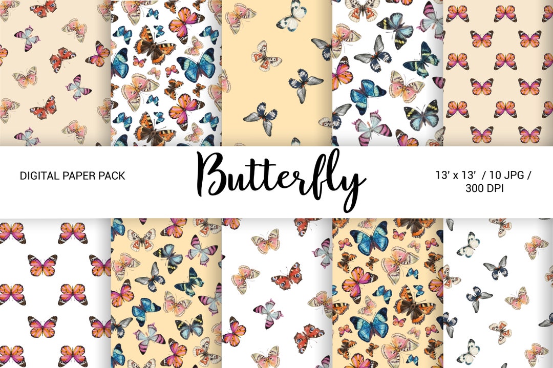 Watercolor Butterfly Seamless Digital Paper, Yellow Butterfly, Spring ...