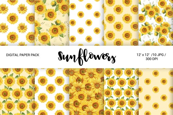 Sunflower Digital Papers Pack Watercolor Summer Yellow - Etsy
