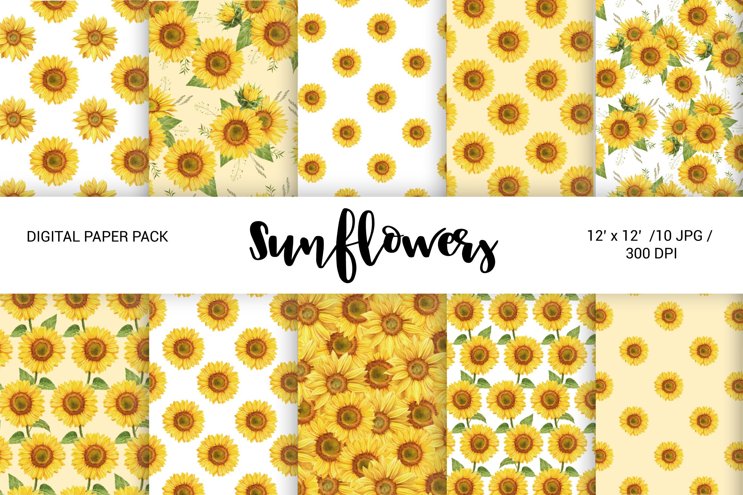 Sunflower Digital Papers Pack Watercolor Summer Yellow - Etsy