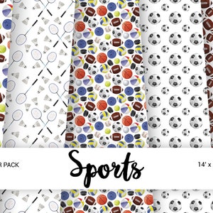 Watercolor Sports Digital Paper, Football, Basketball, Baseball, Soccer ...