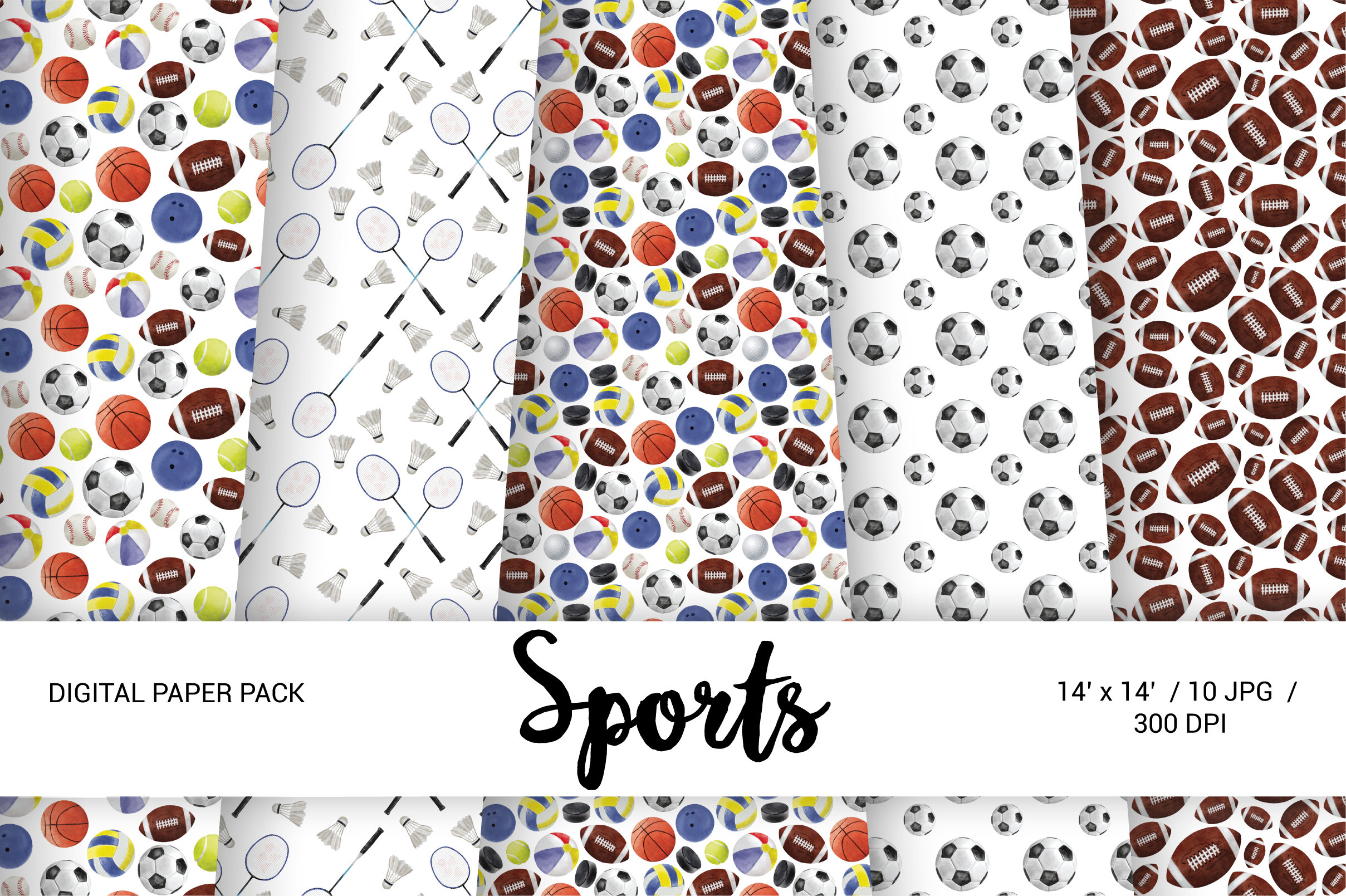 Watercolor Sports Digital Paper Football Basketball - Etsy