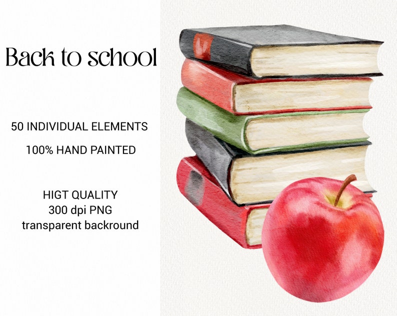 Watercolor Back to School Clipart School Supplies Clip Art - Etsy