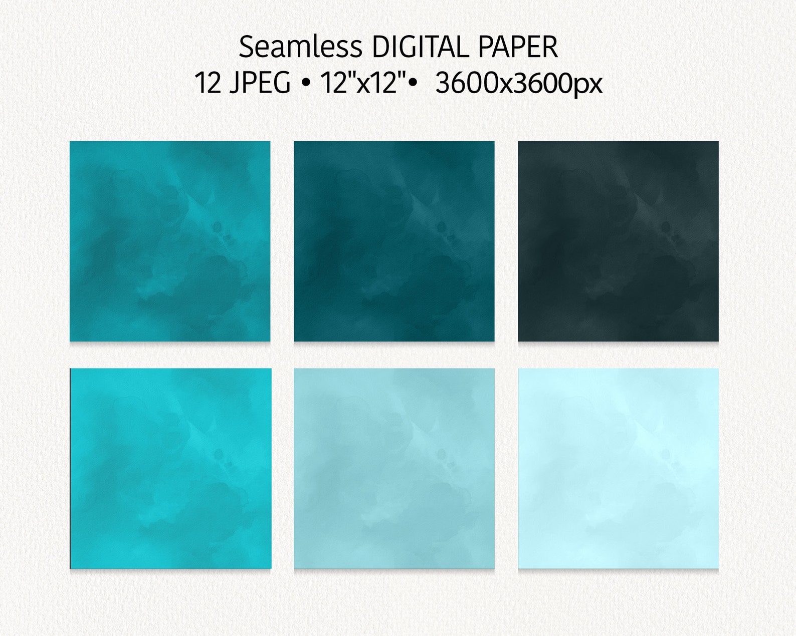 Turquoise Watercolor Digital Paper Pack, Teal Tones, Abstract ...