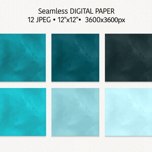 Turquoise Watercolor Digital Paper Pack, Teal Tones, Abstract ...