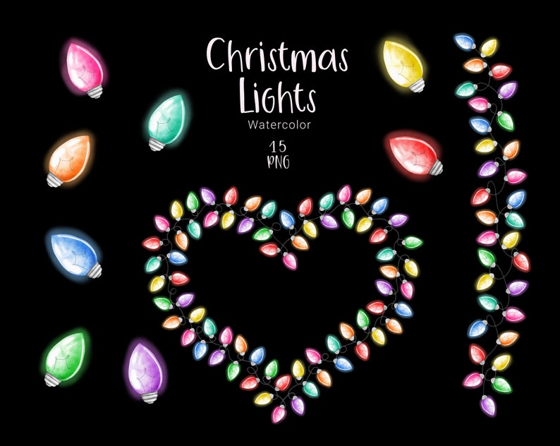 Christmas Lights Clipart Watercolor Clip Art String of - Etsy