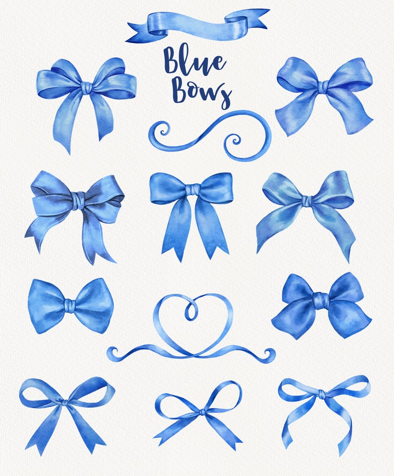 Watercolor Blue Bows Clipart. Handpainted. Silk Bow, Romantic, Quote ...