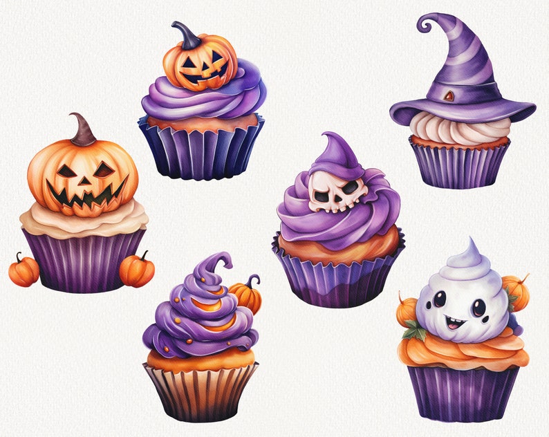 Watercolour Halloween Cupcake Clipart, Cute Candy, Witch Hat, Spooky ...