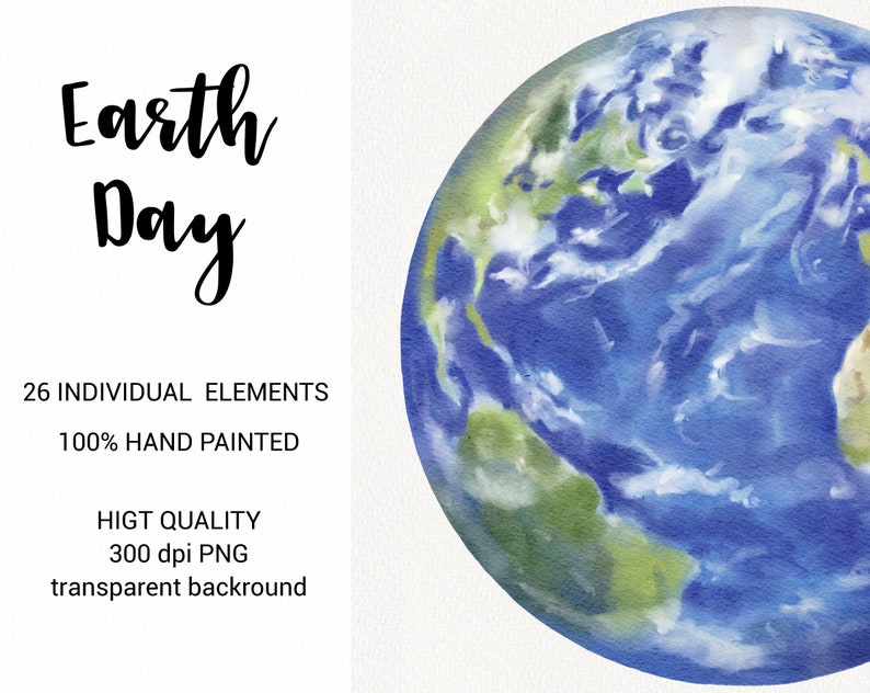 Watercolor Earth Day Clipart, Ecological Icons, Greenery Clipart, Love ...
